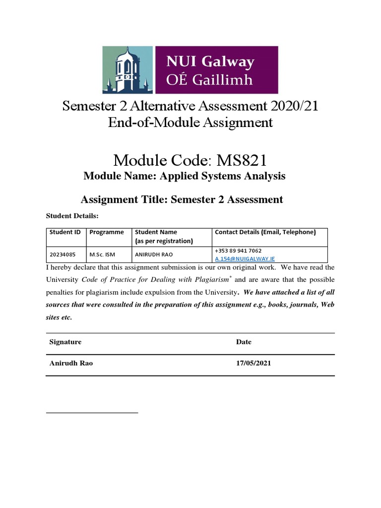 Module Code: MS821: Semester 2 Alternative Assessment 2020/21 End-of ...