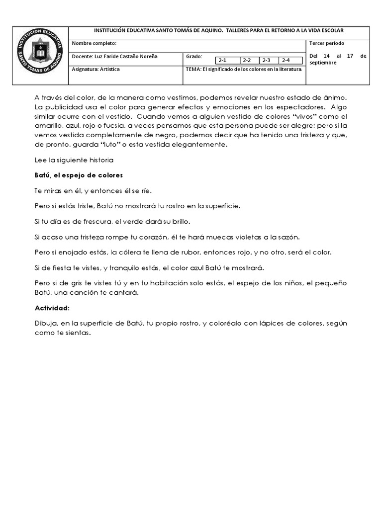 Taller de Colores en Literatura Escolar | PDF
