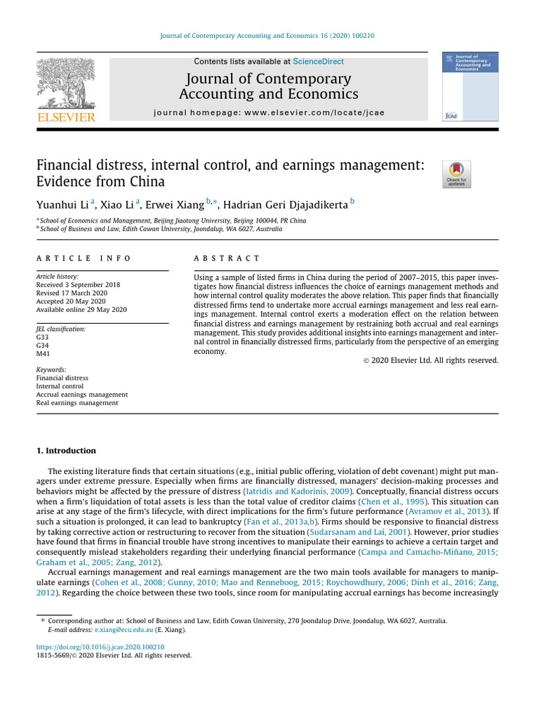 Financial Distress and Earnings Management | PDF | Internal Control ...