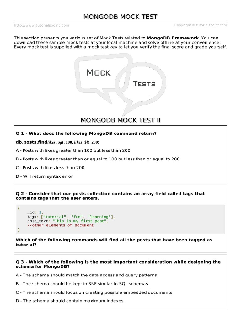 Mongodb Mock Test | Download Free PDF | Mongo Db | Array Data Type