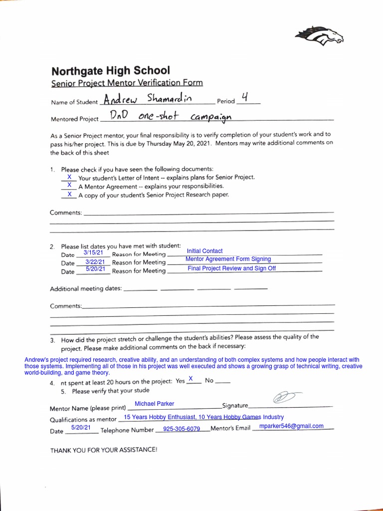 Mentor Verification Form Sign Off | PDF | Mentorship | Cognition