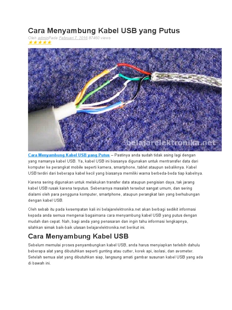 Cara Menyambung Kabel USB Yang Putus | PDF
