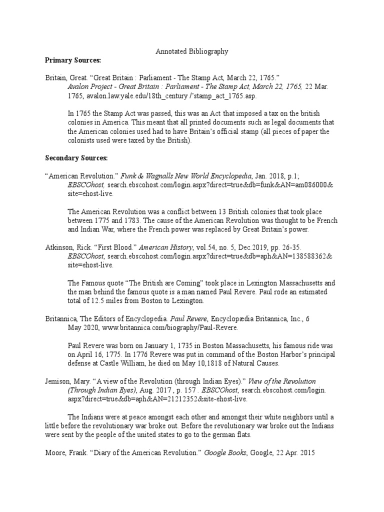 Annotated Bibliography | Download Free PDF | American Revolutionary War ...