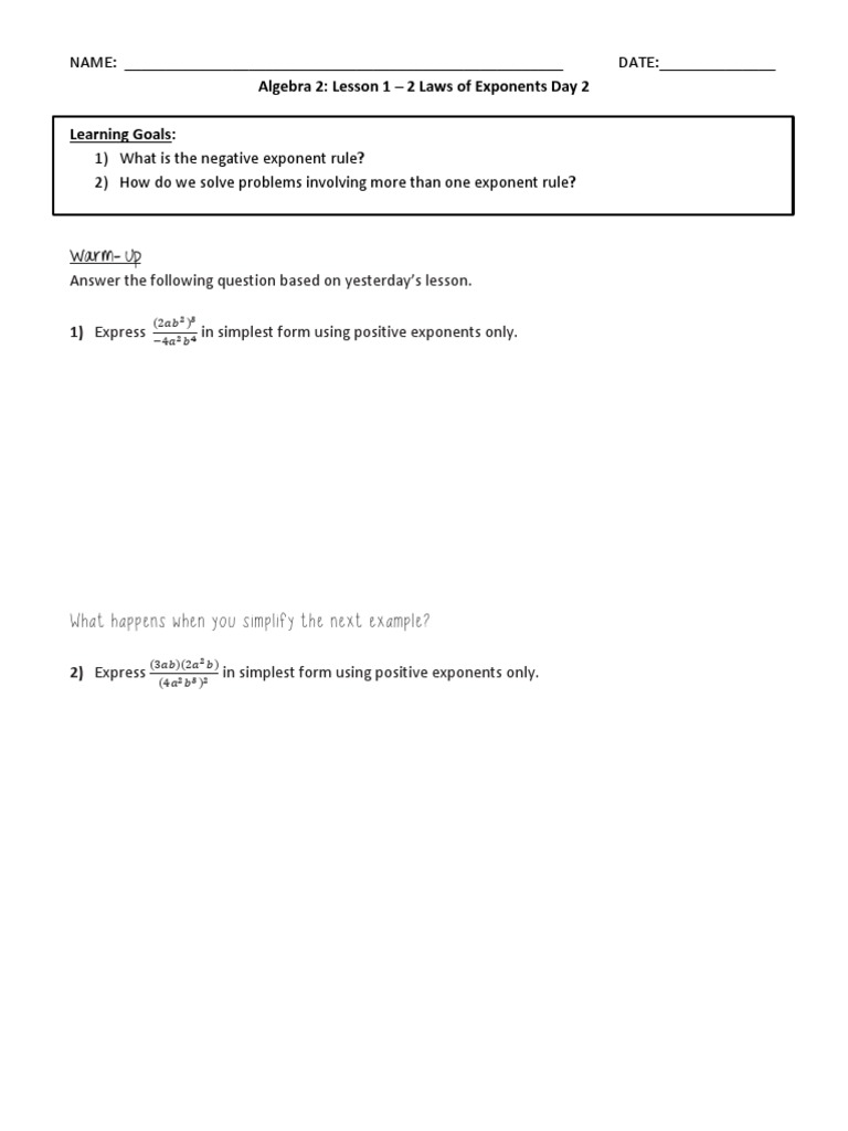 Lesson 1 2 Exponents and Adding and Subtracting Polynomials 1 | PDF ...