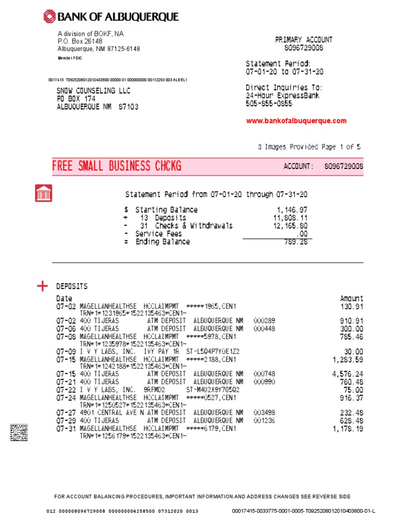 Free Small Business CHCKG: A Division of BOKF, NA P.O. Box 26148 | PDF ...