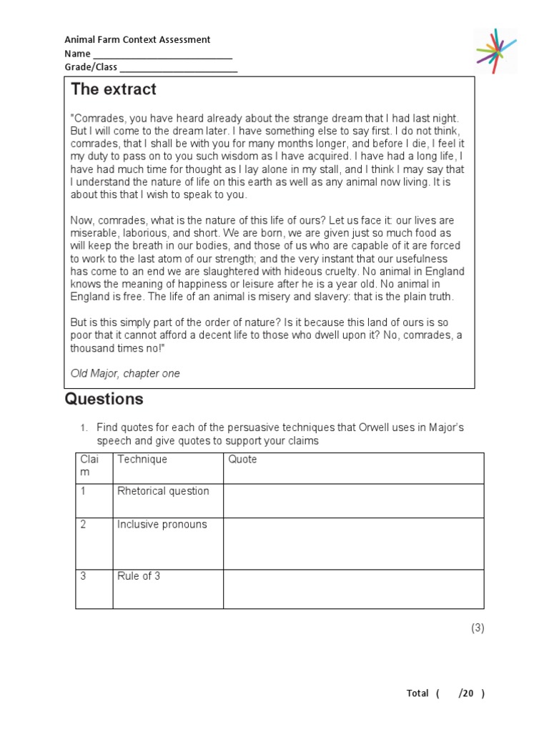 Animal Farm Contextual Questions | PDF