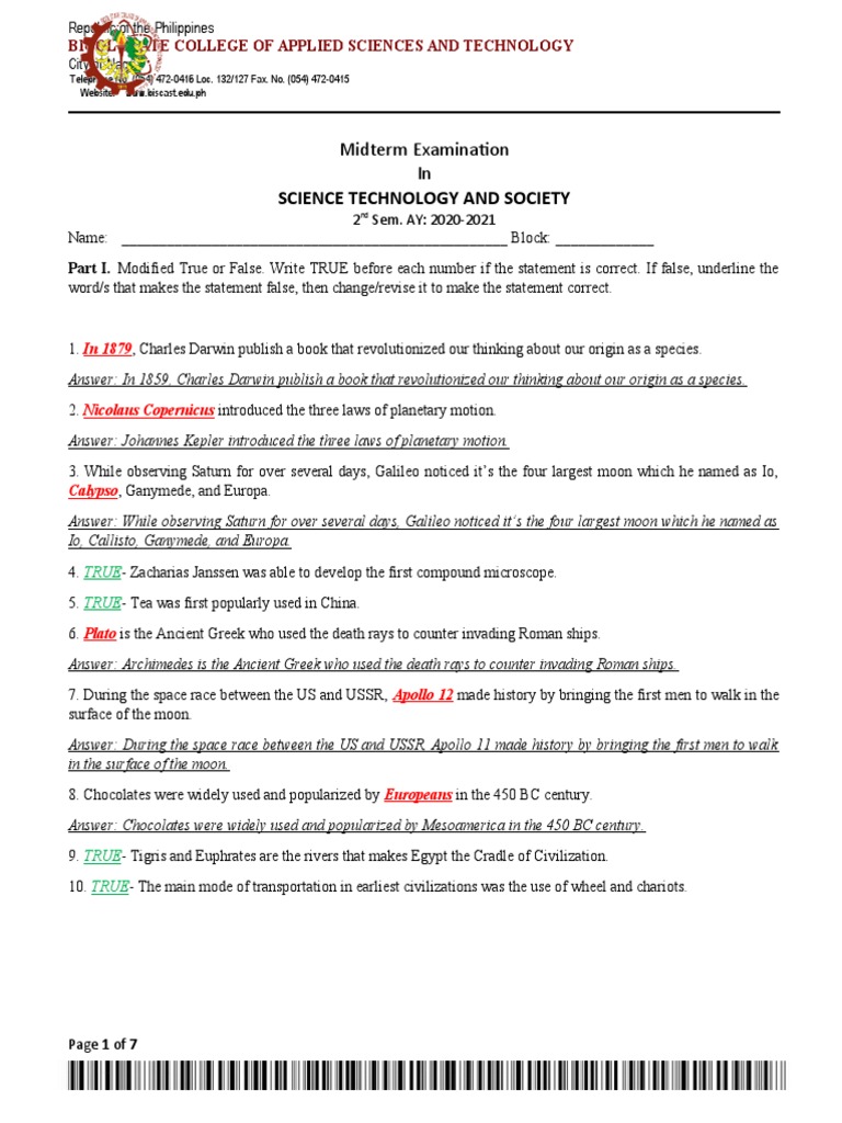 Midterm Exam in STS | PDF | Science | Science And Technology