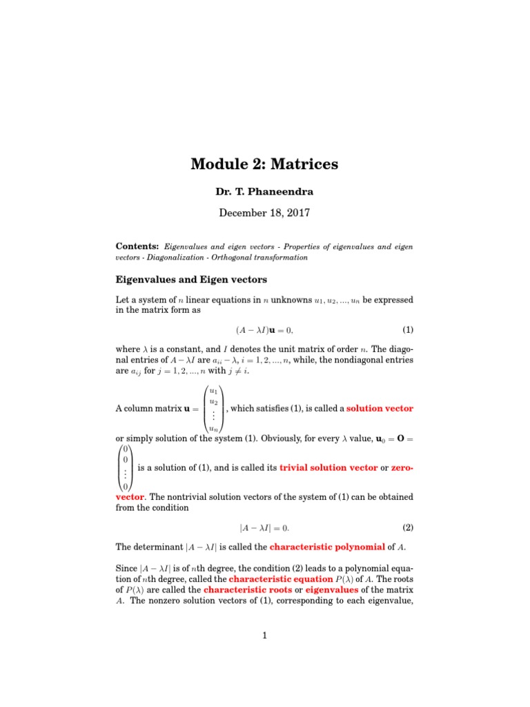 Eigenvalues To Diagonalization | PDF | Eigenvalues And Eigenvectors ...