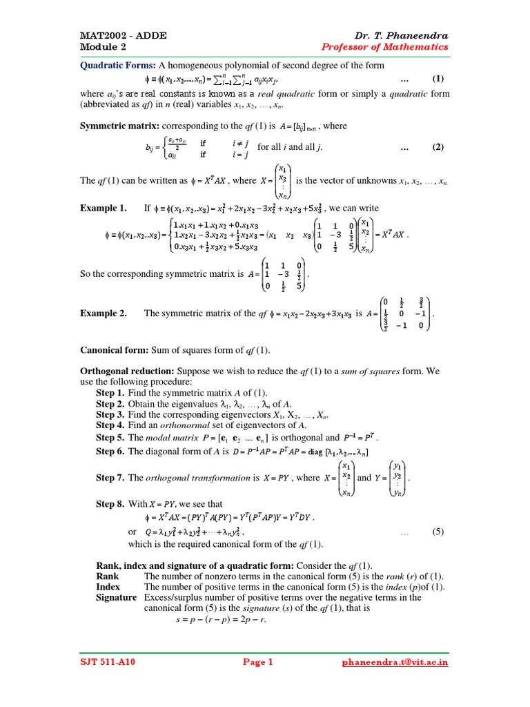 Quadratic Forms | PDF | Eigenvalues And Eigenvectors | Functional Analysis
