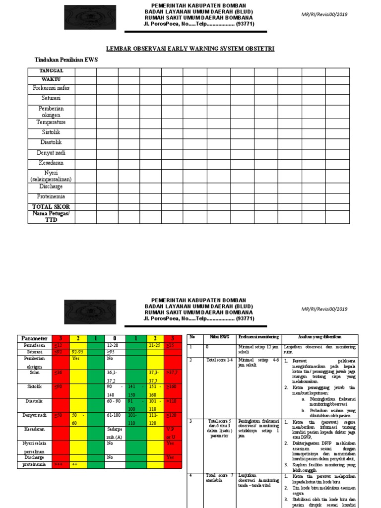 Lembar Observasi Early Warning System Obstetri | PDF