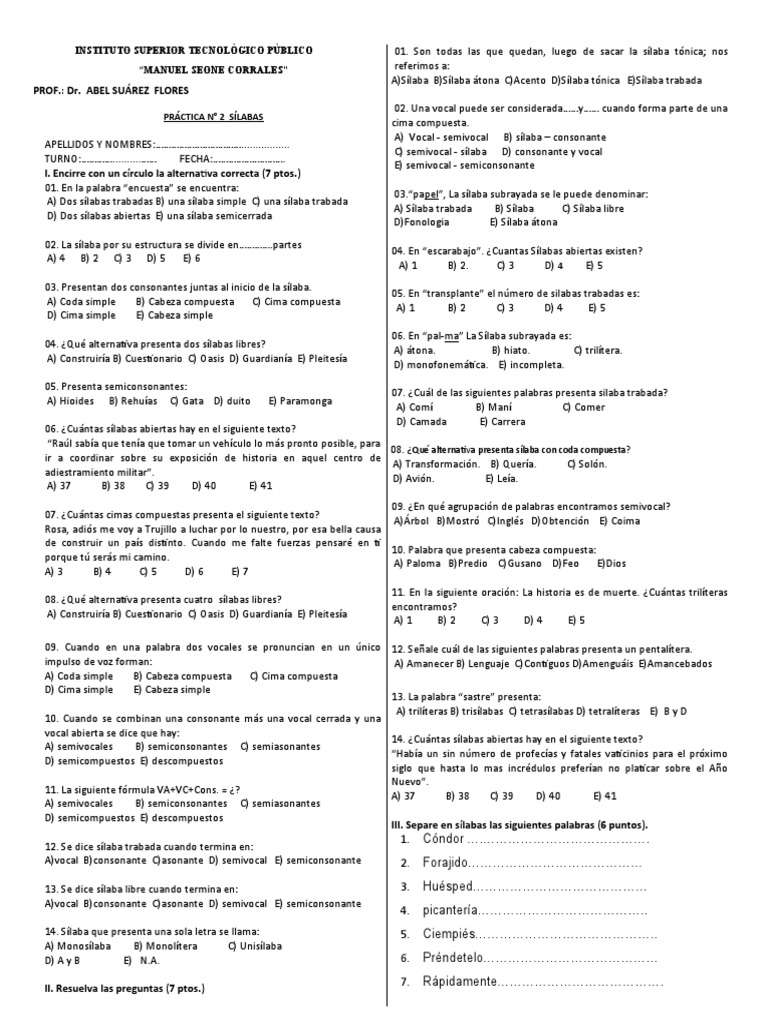 Práctica 2 2021 | PDF | Sílaba | Vocal