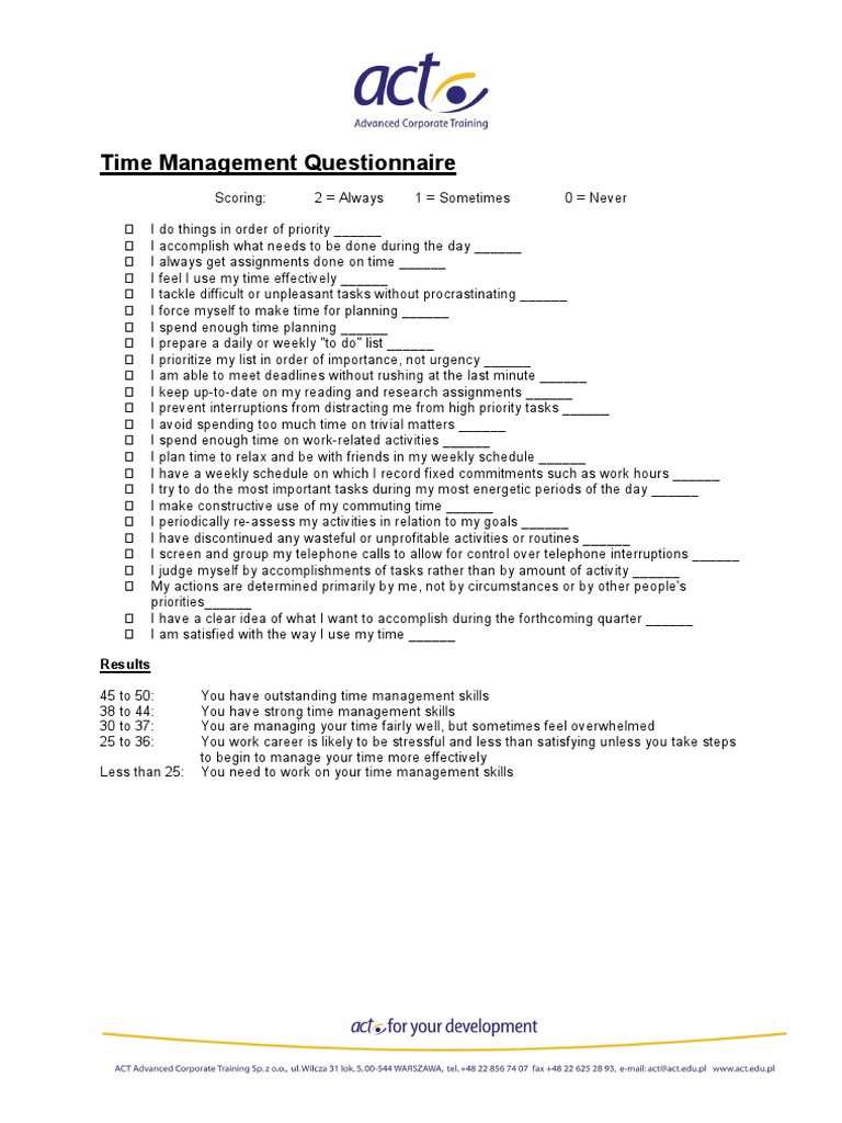 Time Management Questionnaire | PDF