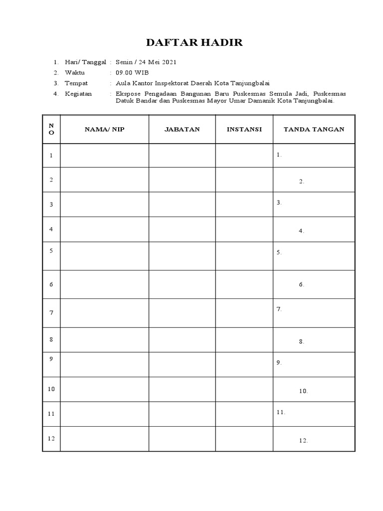 Daftar Hadir Ekspose | PDF