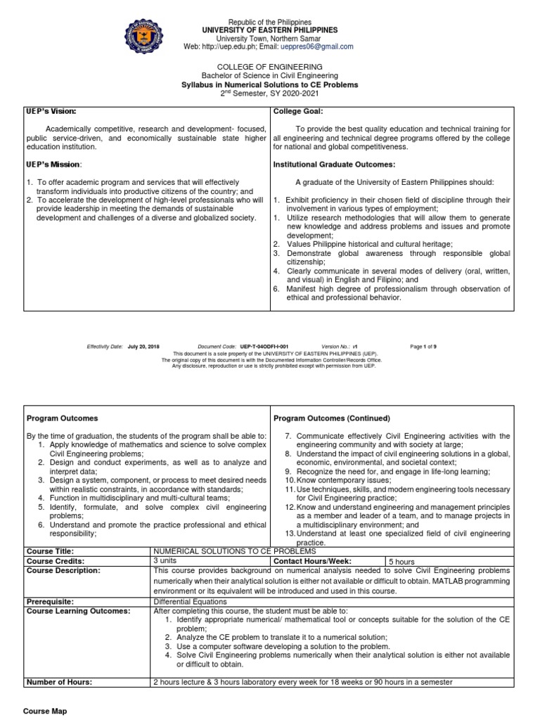 Numerical Solutions To CE Problems Harmonized OBE Syllabus - Second ...