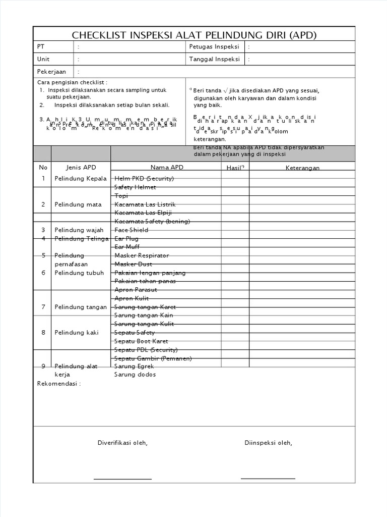 Checklist Inspeksi APD | PDF