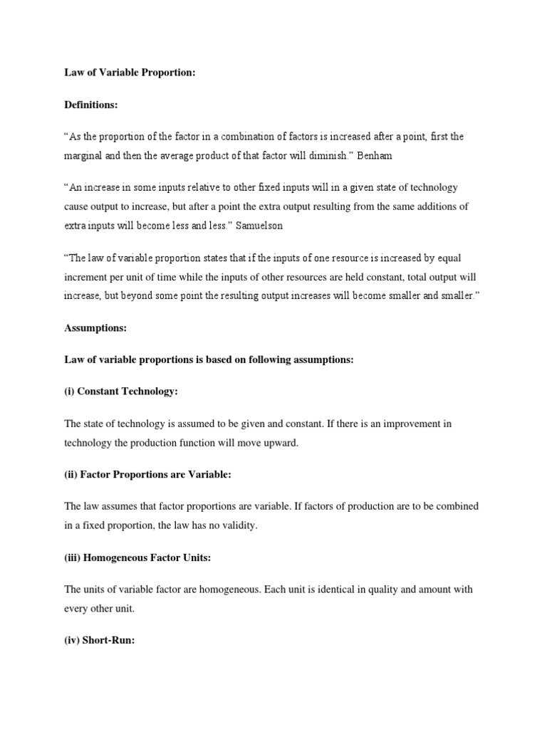 Law of Variable Proportion | Download Free PDF | Production And ...