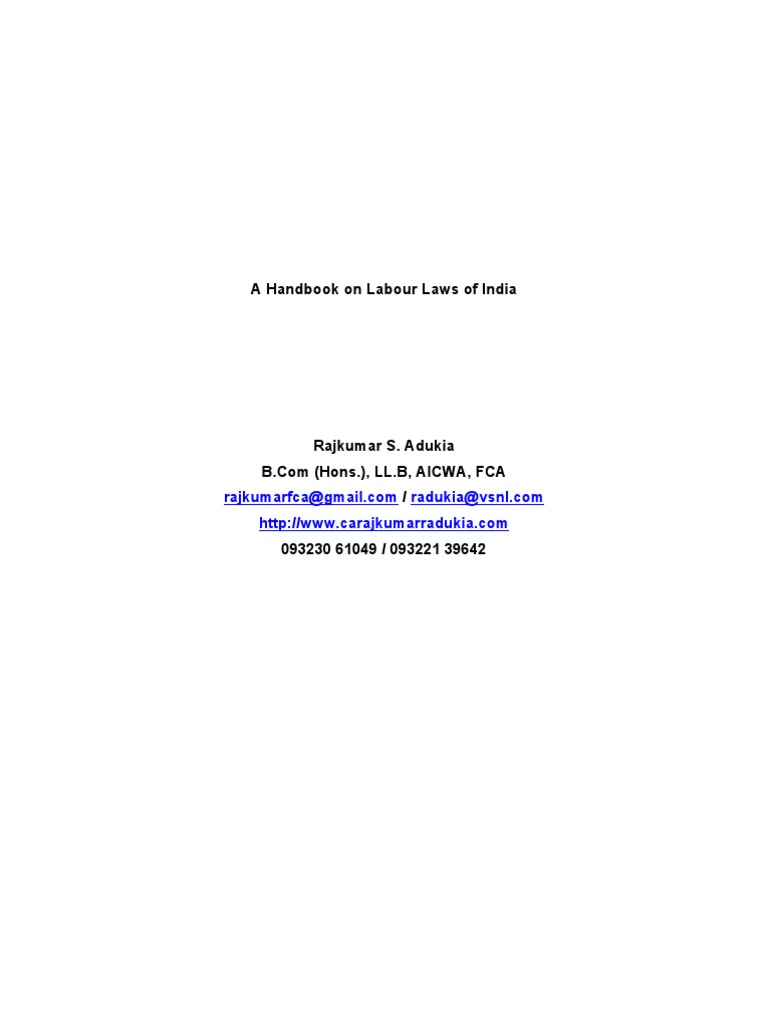 A Handbook On Labour Laws Of India Pdf Labour Law Overtime