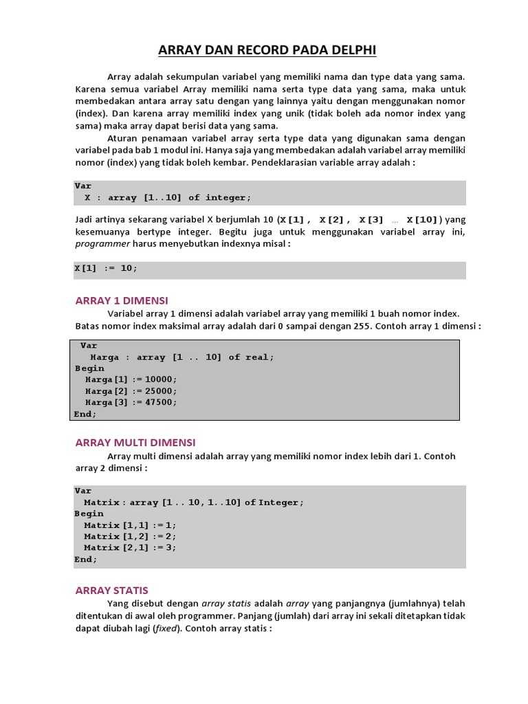 M12 - Array & Record - Delphi | PDF