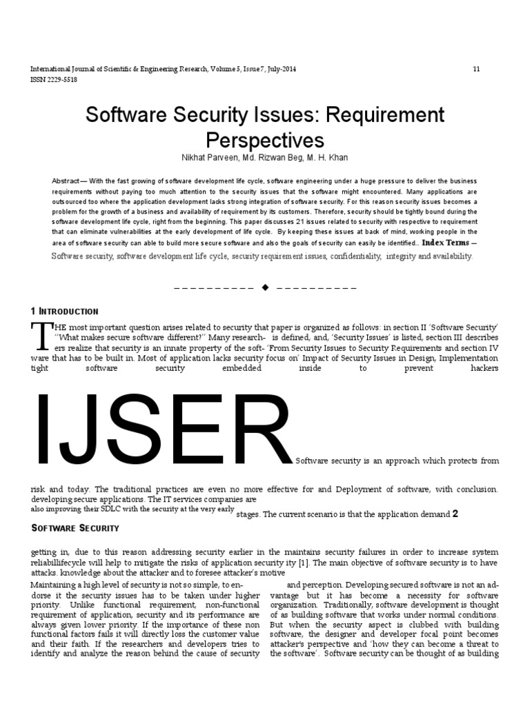 Software Security Issues Requirement Perspectives | PDF | Information ...