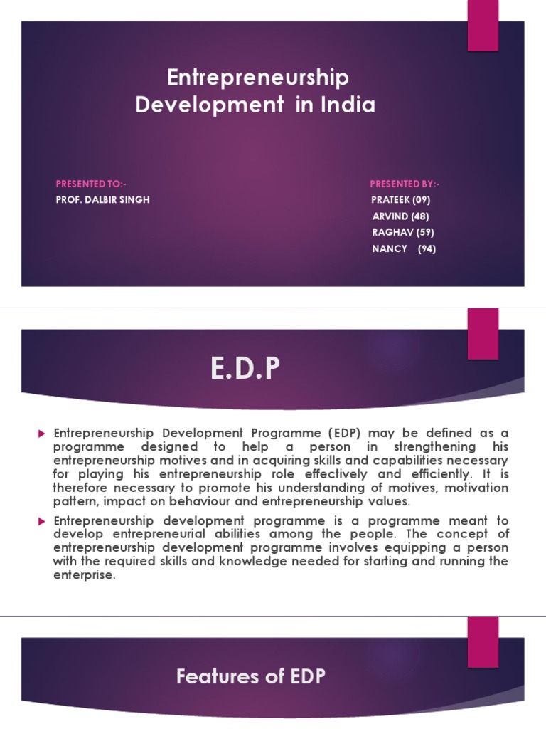 Entrepreneurship Development in India: Presented To:-Presented By | PDF ...