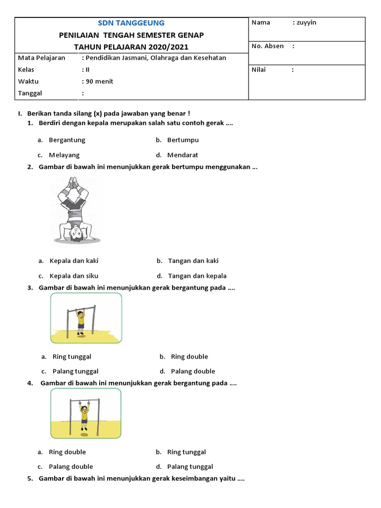 Soal PTS 2 PJOK Kelas 2 K13 PJOK SDNTGG | PDF