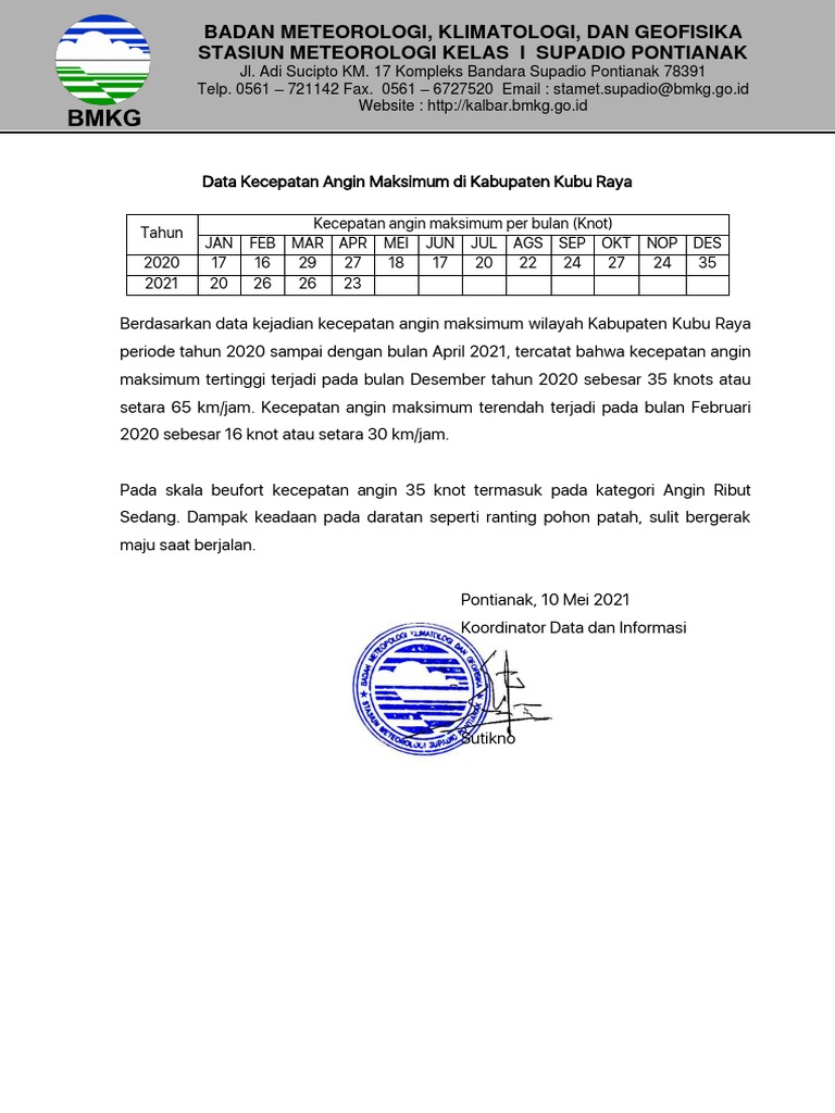 Data Kecepatan Angin Maksimum | PDF