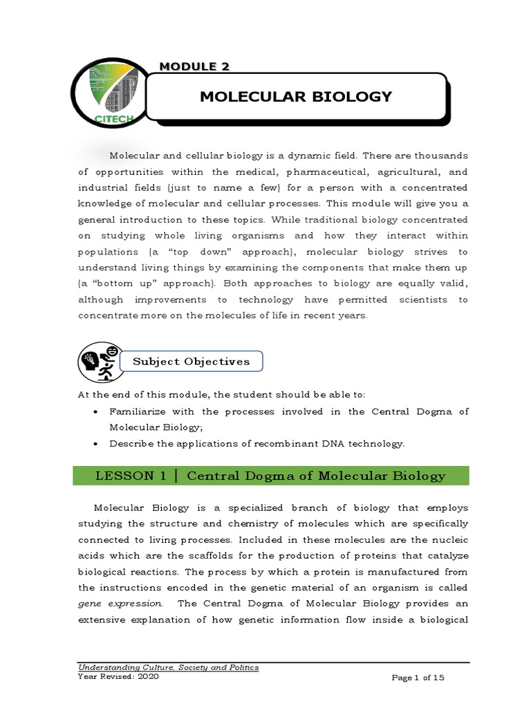 Module 2. Molecular Biology (Week 4-7) | PDF | Translation (Biology ...