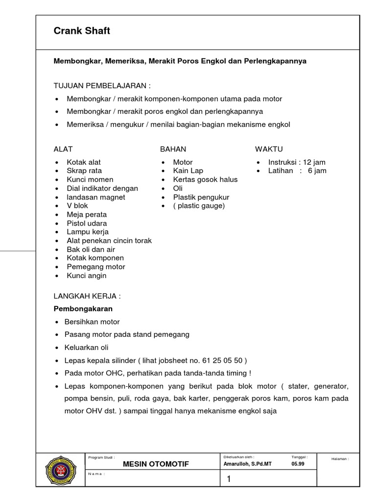 INSPECTION OF CRANKSHAFT AND COMPONENTS | PDF
