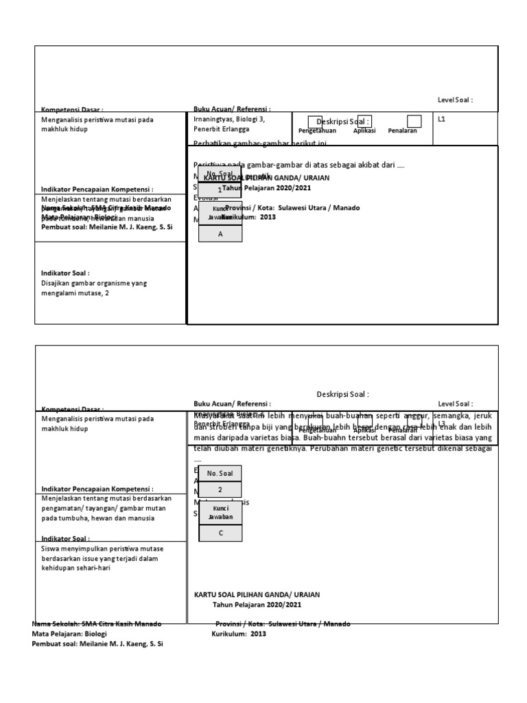 Kartu Soal g12 Bio | PDF