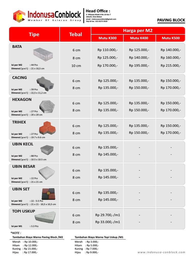 Harga dan Ukuran Conblock serta Paving | PDF