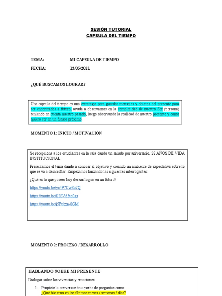 Sesión Tutorial - Capsula Del Tiempo | PDF