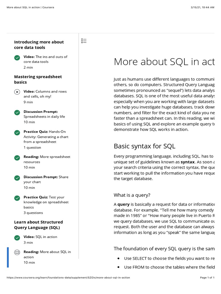 SQL in Action: Basics and Queries | PDF | Sql | Spreadsheet