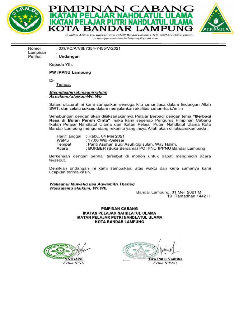 Undangan Bukber IPNU-IPPNU Bandar Lampung | PDF