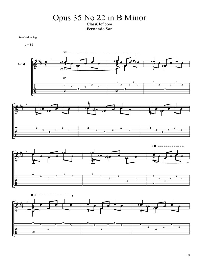Opus 35 No 22 in B Minor by Fernando Sor | PDF