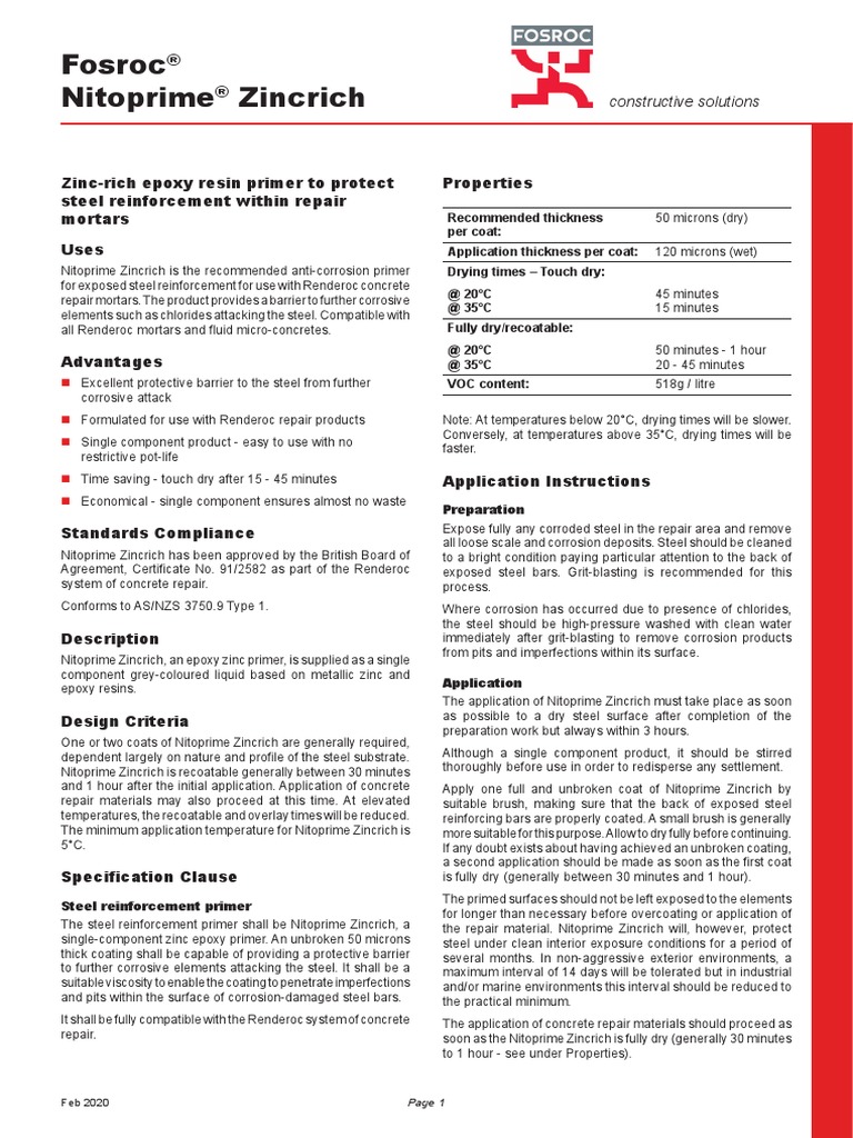 Nitoprime Zincrich TDS | PDF | Epoxy | Corrosion