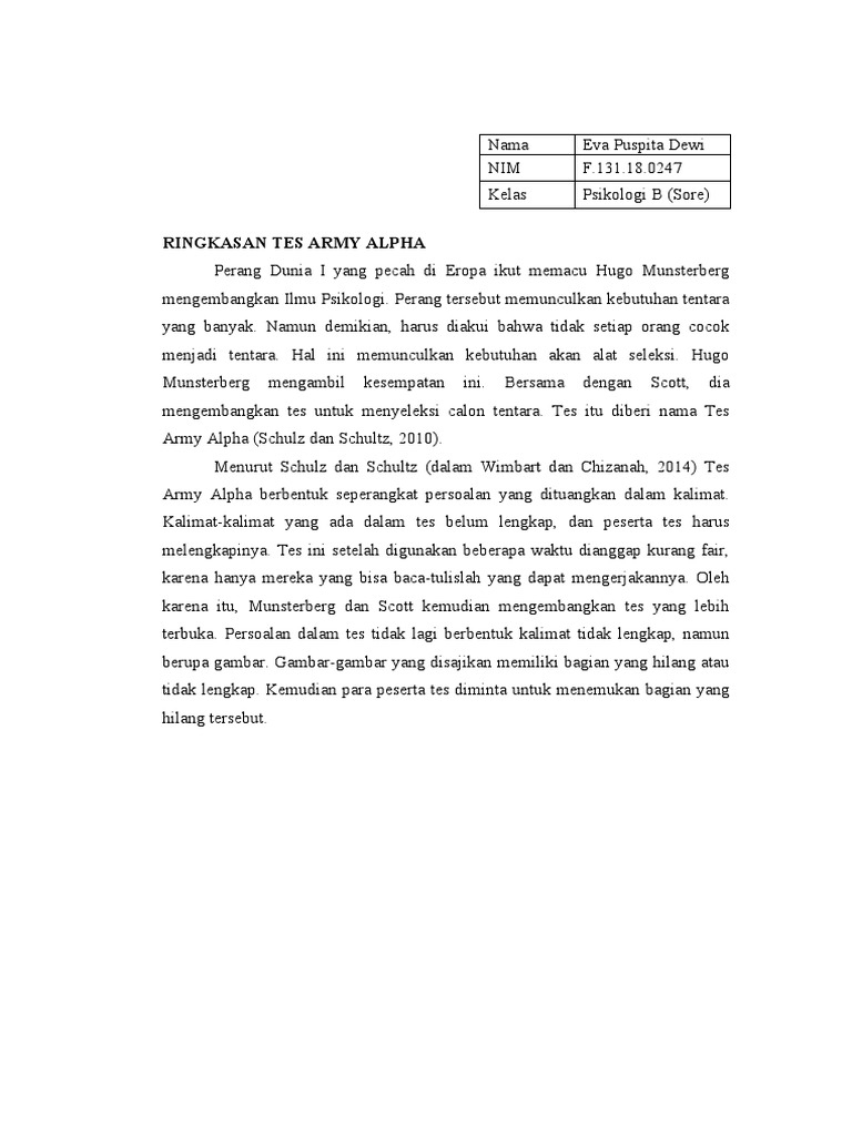 Ringkasan Tes Army Alpha | PDF