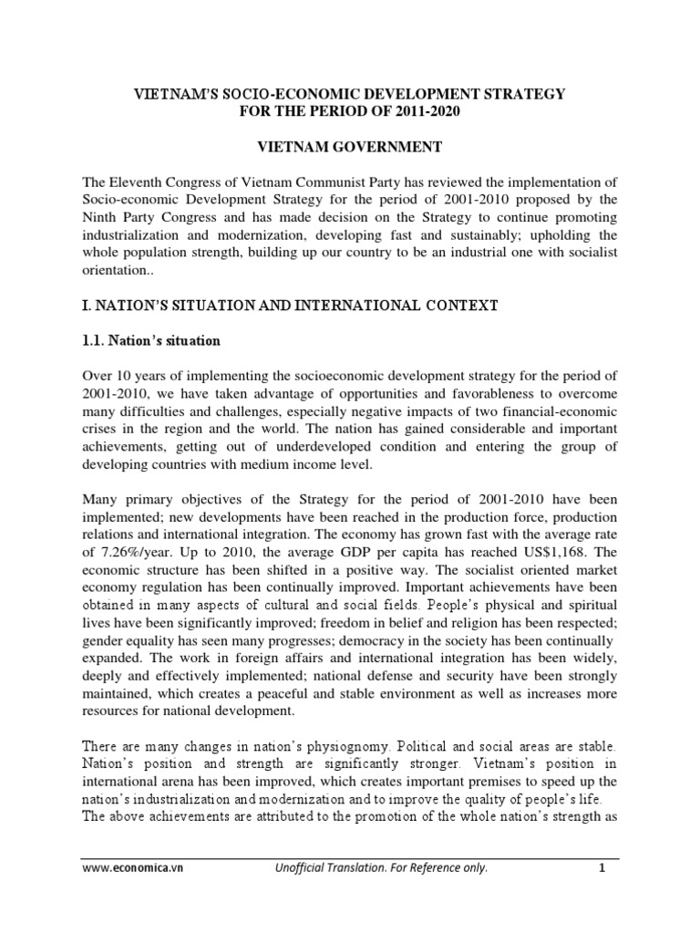Vietnam Socio-Economic Development Plan 2011-2020 | PDF | Monetary ...