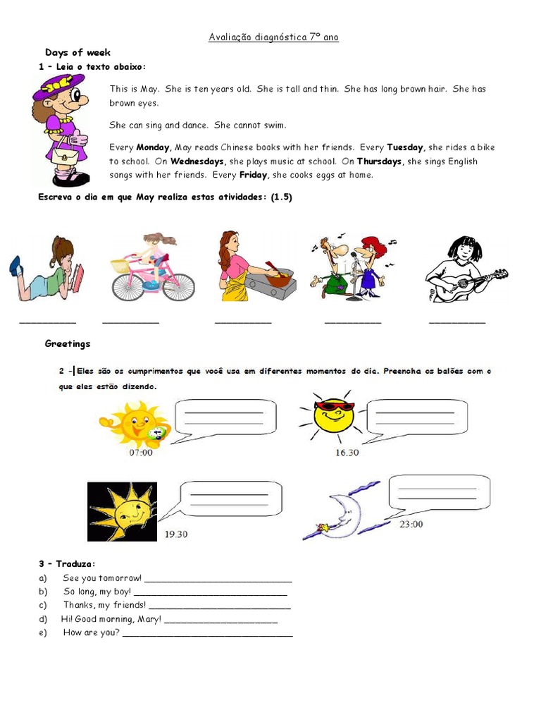 Days of Week: 1 - Leia o Texto Abaixo | PDF