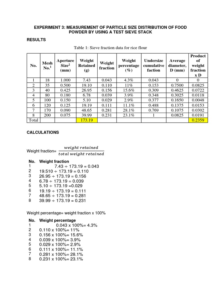 Experiment 3 FST559 | PDF | Particle Size Distribution | Applied And Interdisciplinary Physics