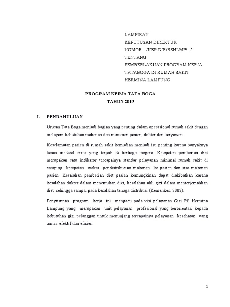 Program Kerja Tata Boga 2020 | PDF
