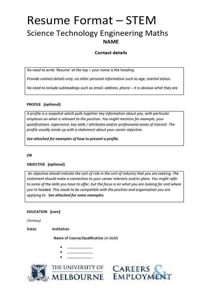 Resume Format - STEM: Science Technology Engineering Maths | PDF ...