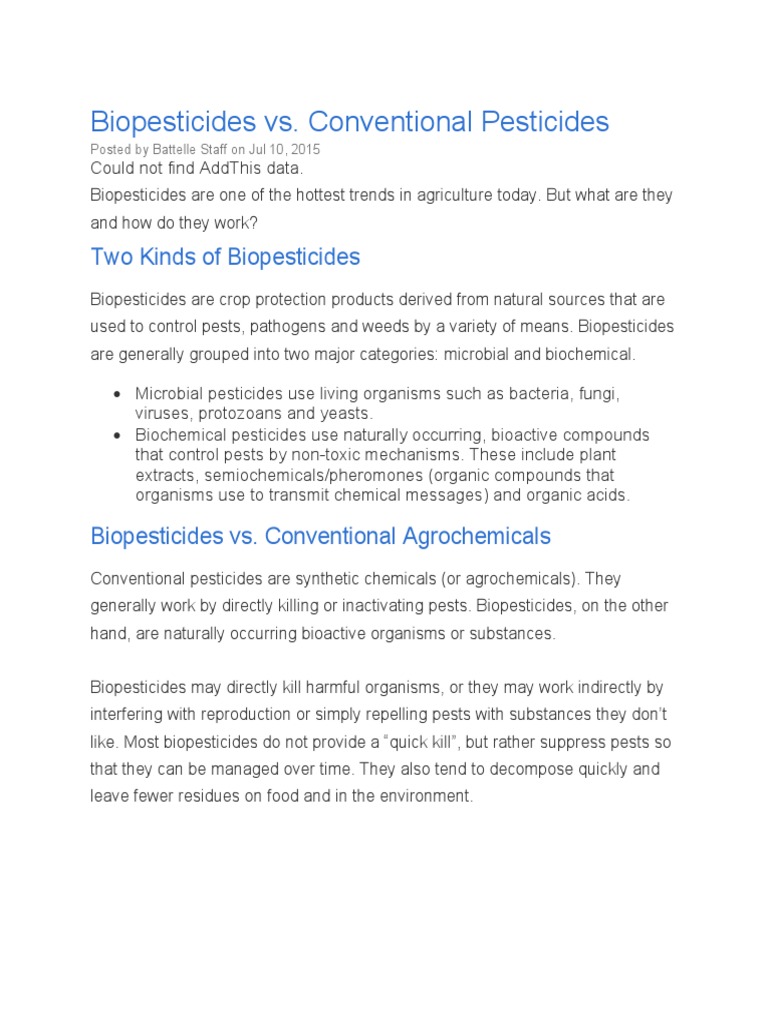 Biopesticides vs. Conventional Pesticides: Two Kinds of Biopesticides ...