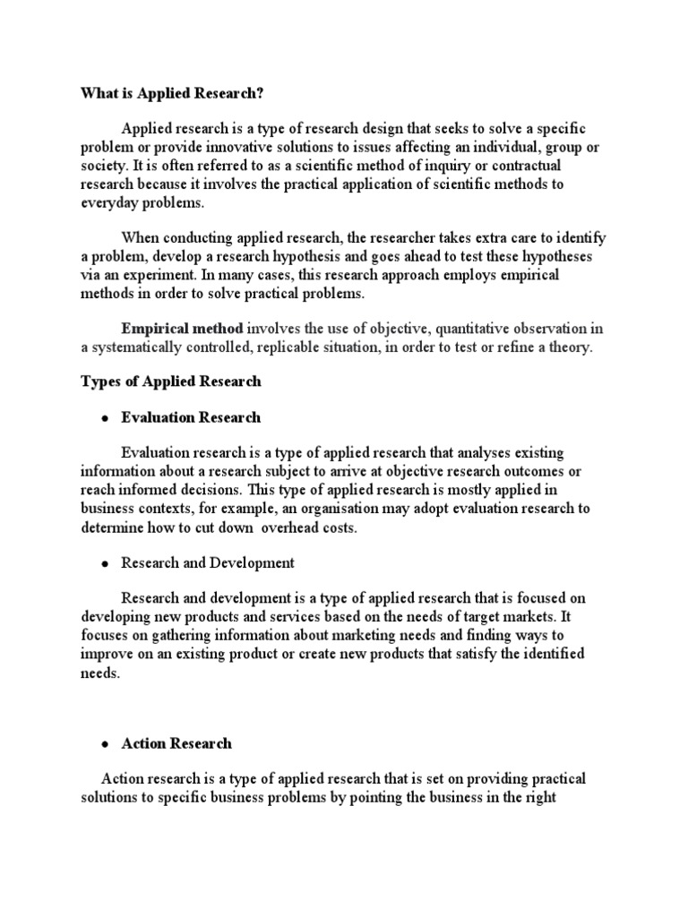 What Is Applied Research?: Empirical Method Involves The Use of Objective, Quantitative ...