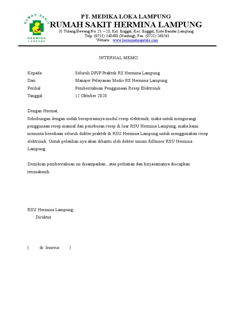 Internal Memo Resep Elektronik | PDF