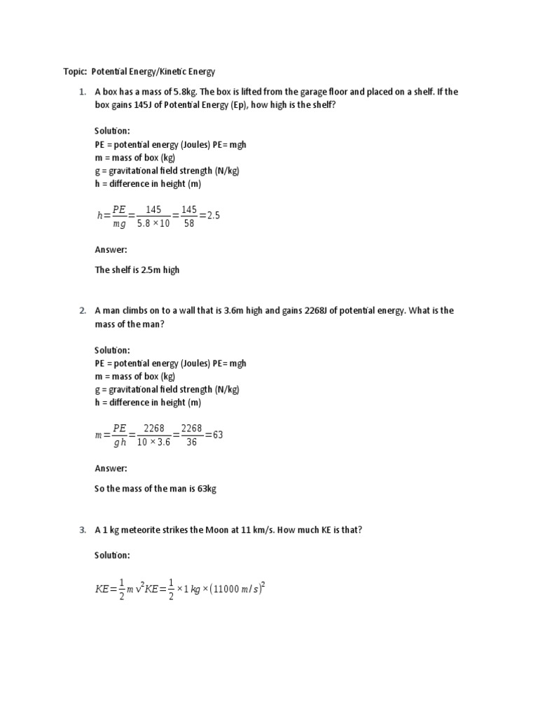 Potential and Kinetic Energy | PDF