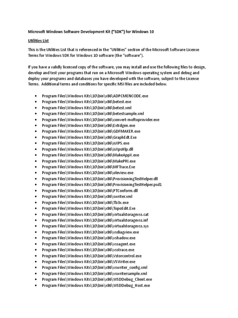 Windows 10 SDK Utilities List | PDF | Software Development Kit | Microsoft Windows