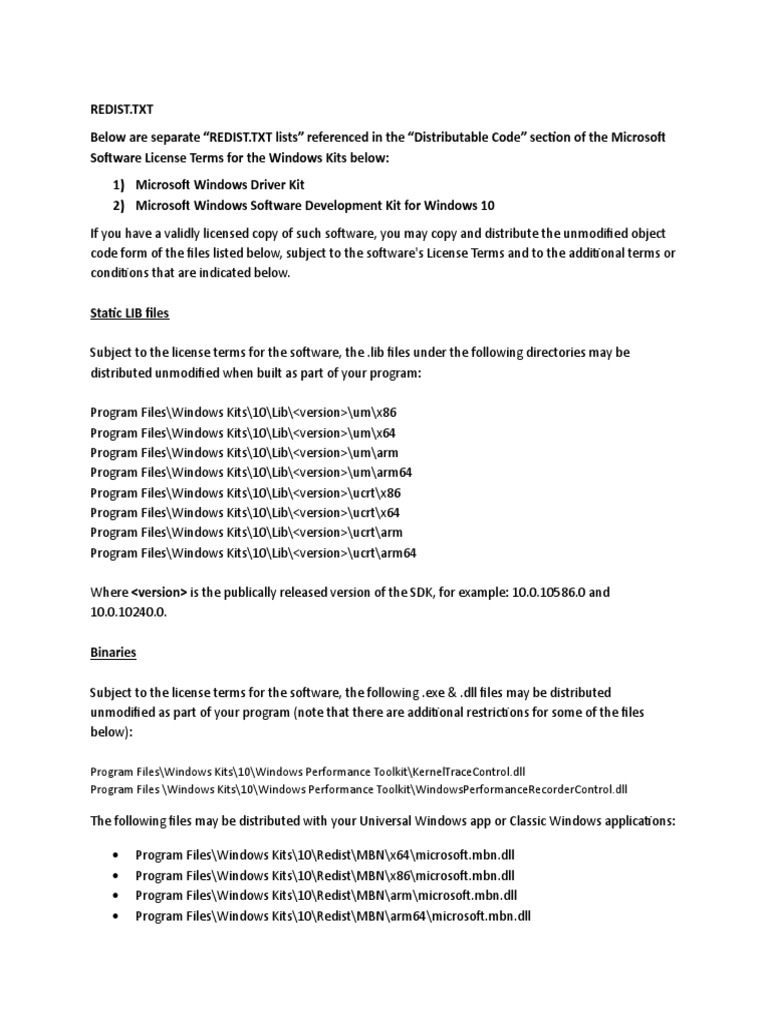 Windows 10 SDK WDK Redist List | PDF | Microsoft Windows | Information Age