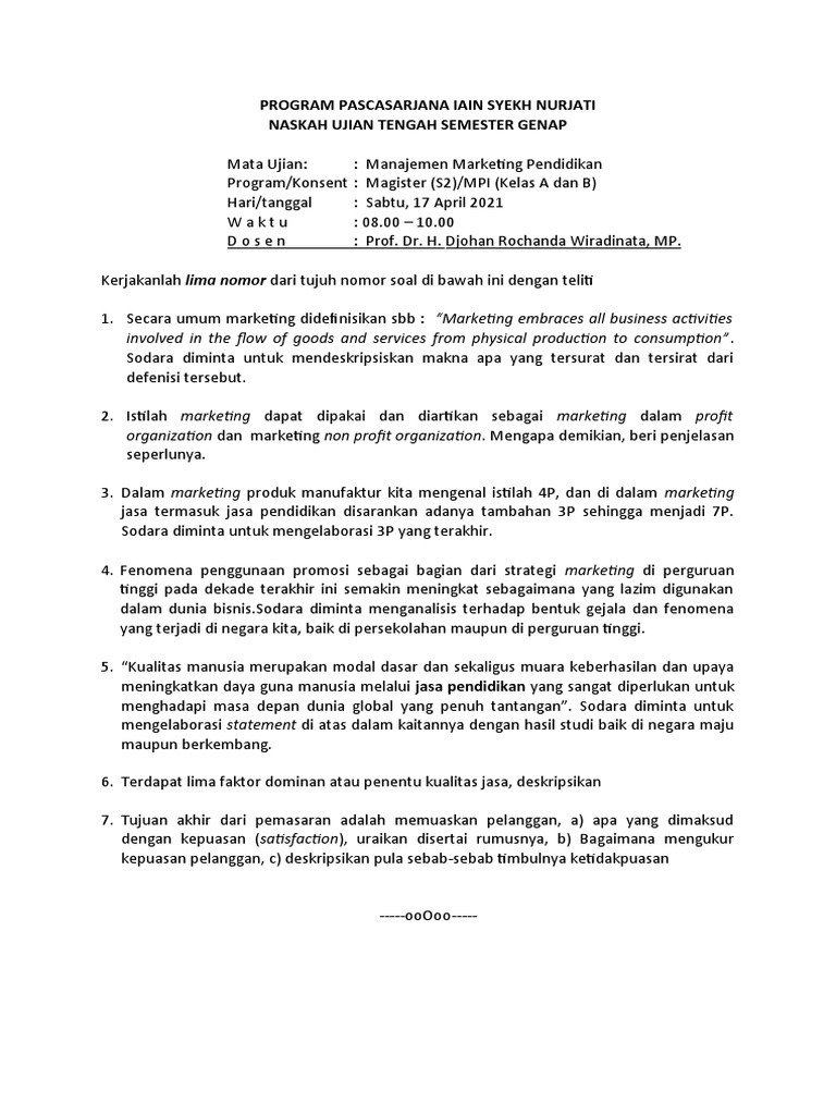 UTS Marketing Pendidikan | PDF