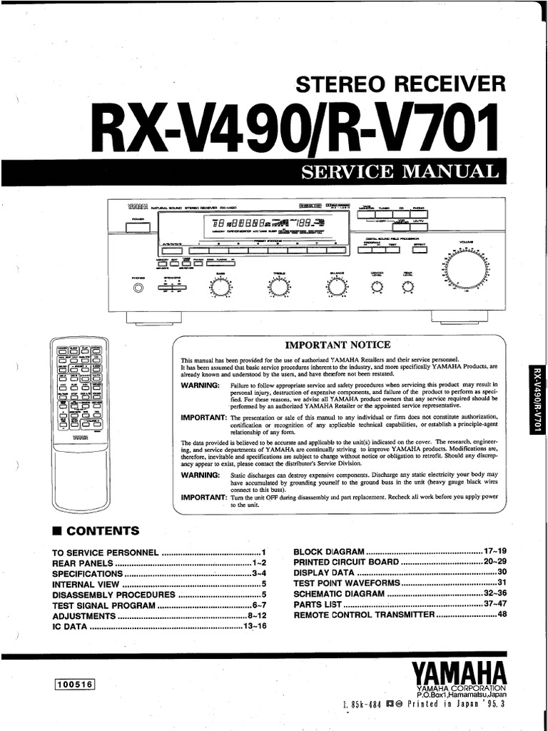 Yamaha Rx-V490 R-V701 Service en | PDF