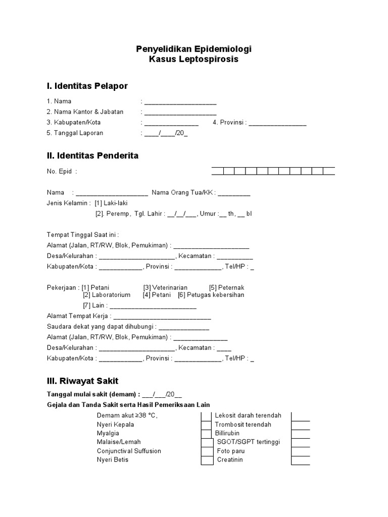 Form PE Lepto Dan Contoh Form Pelaporan Individu | PDF